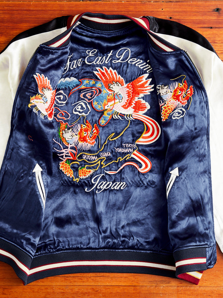 "Naniwa" Reversible Sukajan Souvenir Jacket in Black/Blue – Blue Owl Workshop