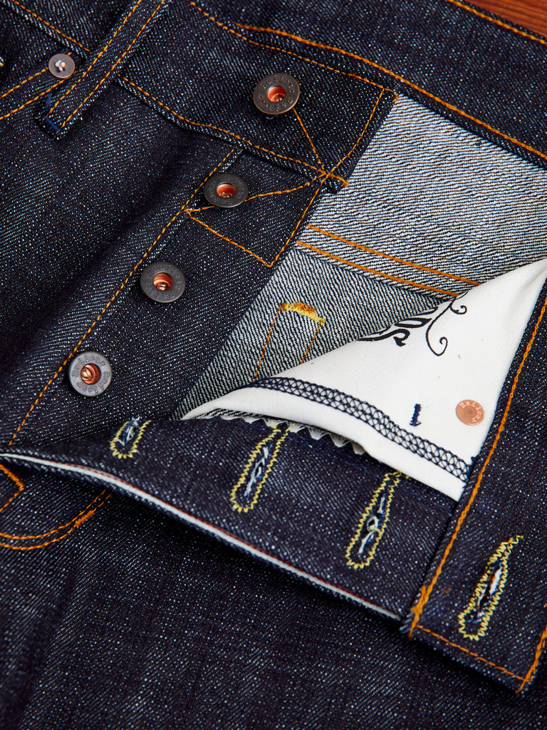 X075 14.5oz Dark Indigo Selvedge Denim - Spikes Fit – Blue Owl Workshop