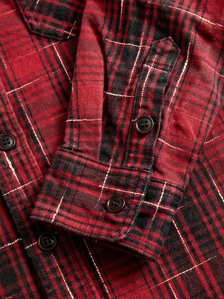 "Midare Kasuri" Heavyweight Flannel Overshirt in Red – Blue Owl Workshop