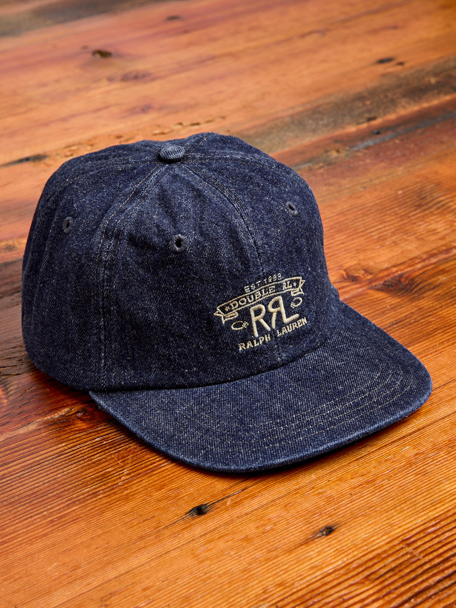 Double RL Logo Sportsman Cap in Rinsed Denim – Blue Owl Workshop