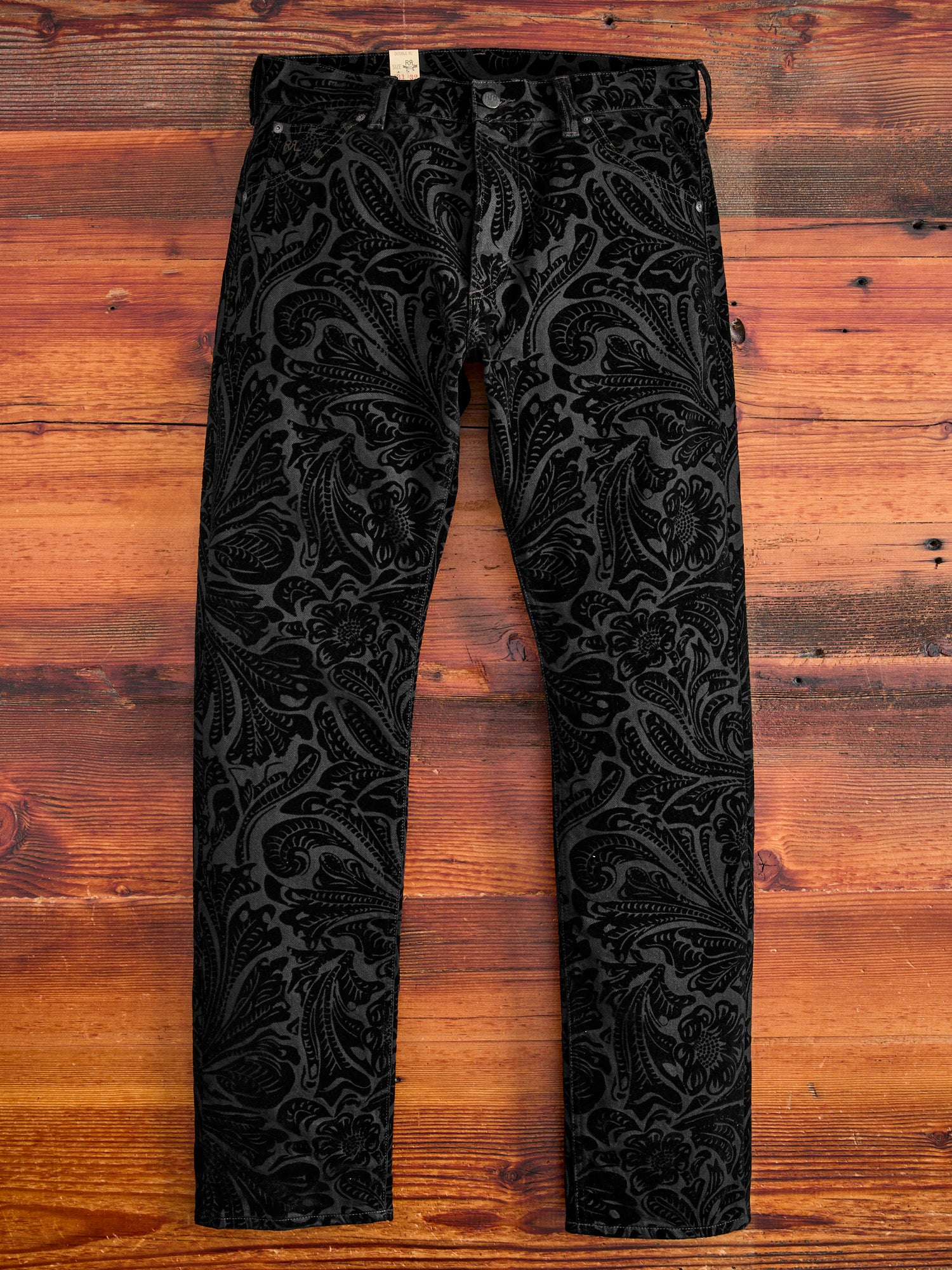 "Black Floral" 12oz Flocked Denim - High Slim Fit – Blue Owl Workshop