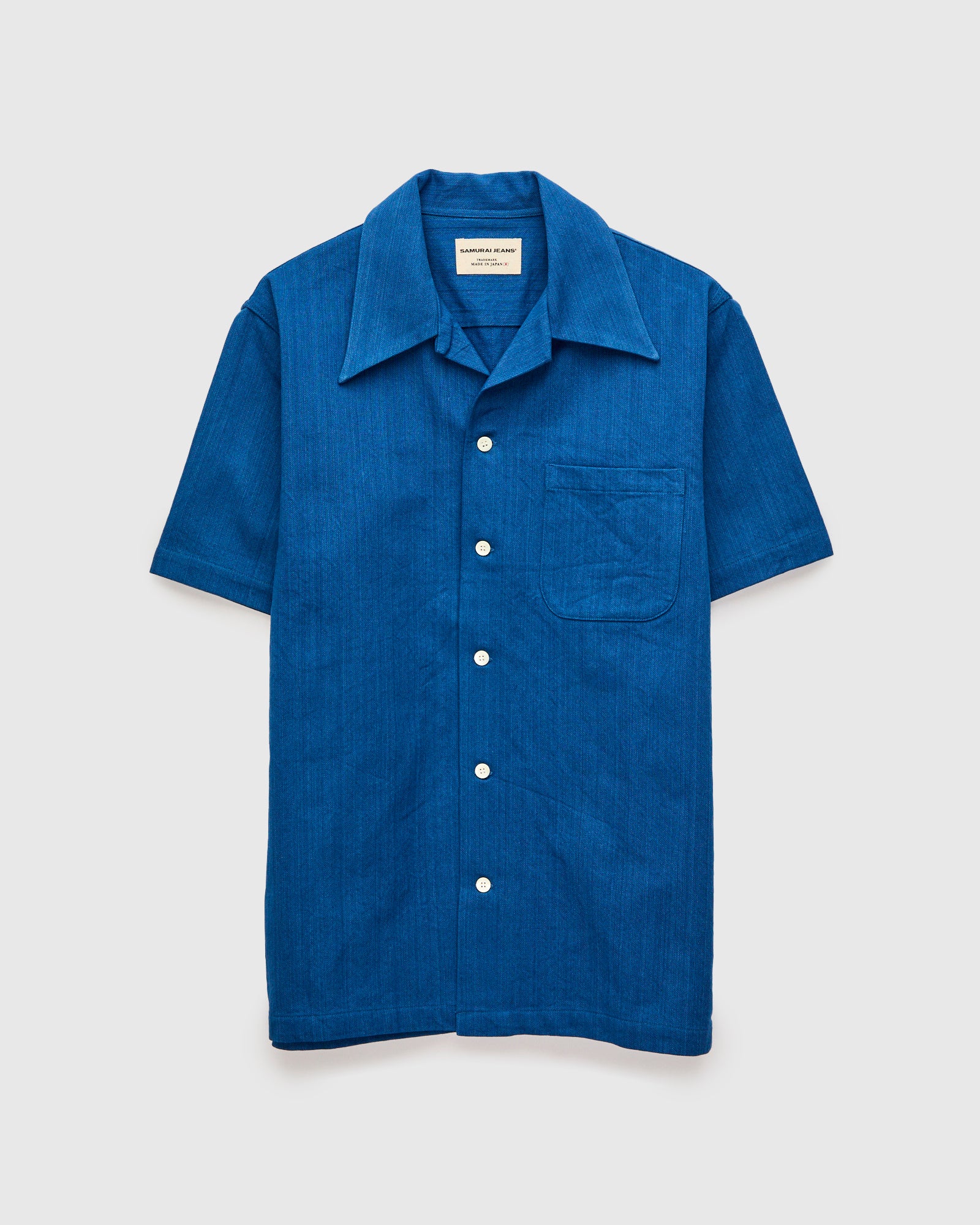 "Asagi" Herringbone Short Sleeve Shirt in Natural Indigo – Blue Owl ...