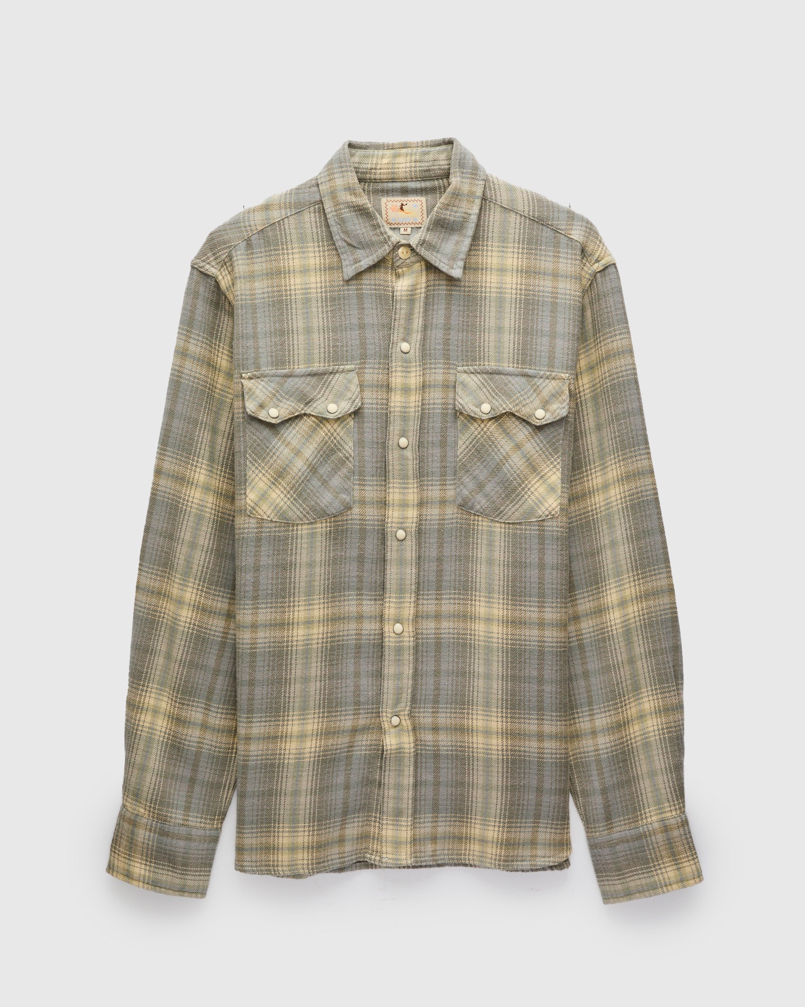 Washed Flannel Pearl Snap Shirt in Late Frost – Blue Owl Workshop