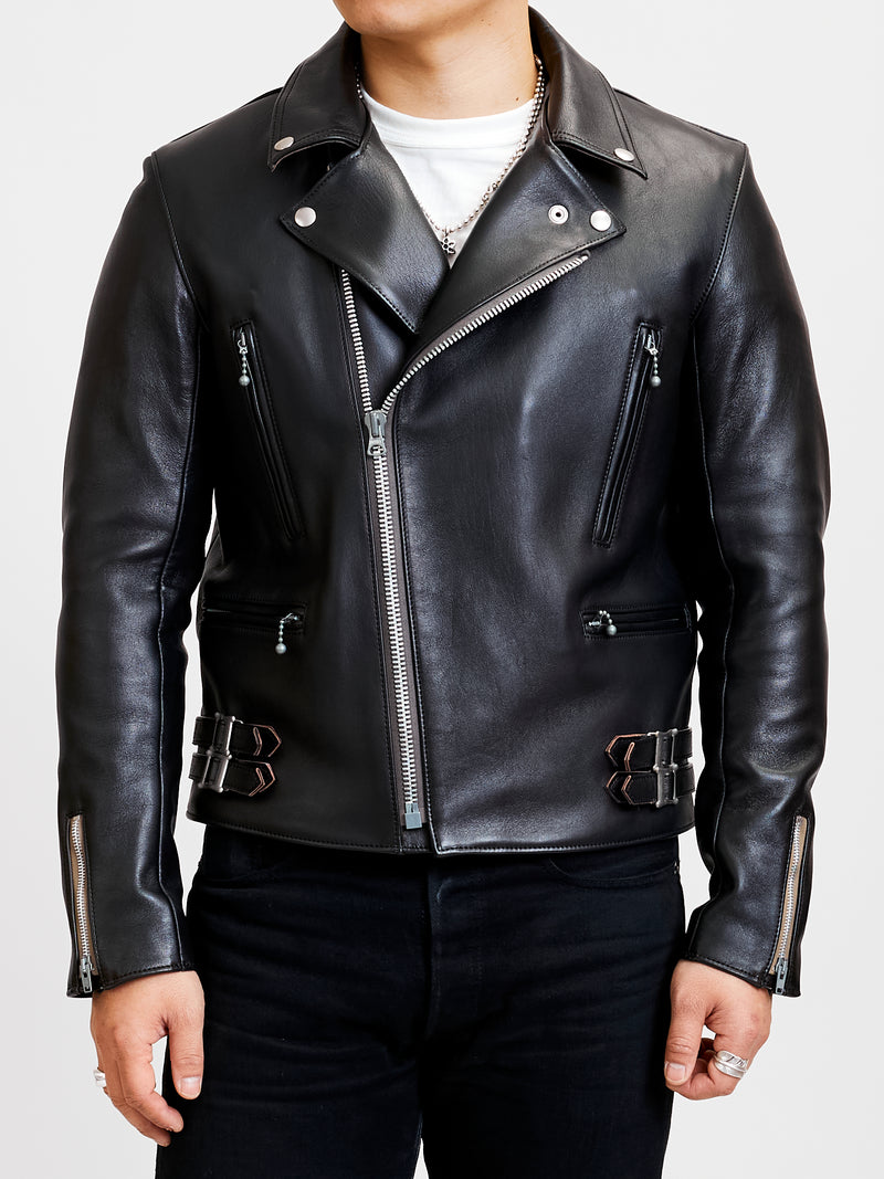 AD-02 Sheepskin Leather Double Riders Jacket in Black – Blue Owl Workshop