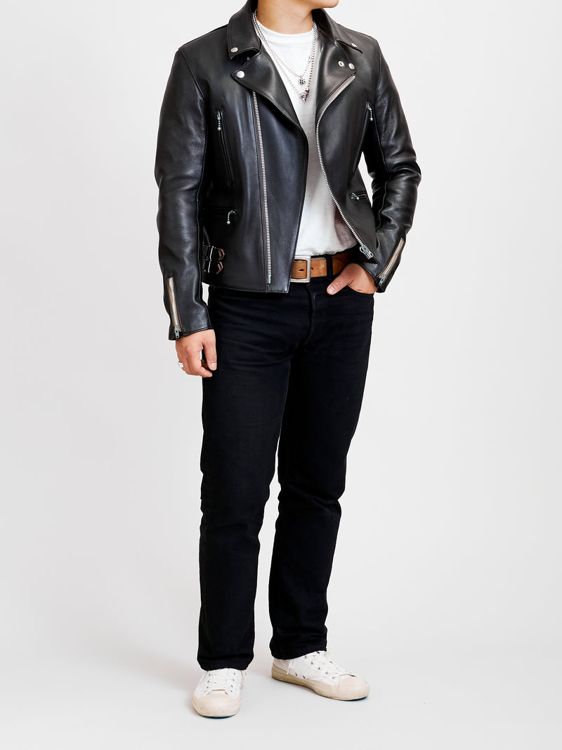 AD-02 Sheepskin Leather Double Riders Jacket in Black – Blue Owl Workshop