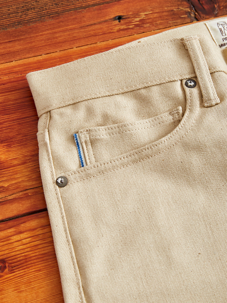 "Raw Beige" 10.5oz Stretch Selvedge Denim - Pen Slim – Blue Owl Workshop