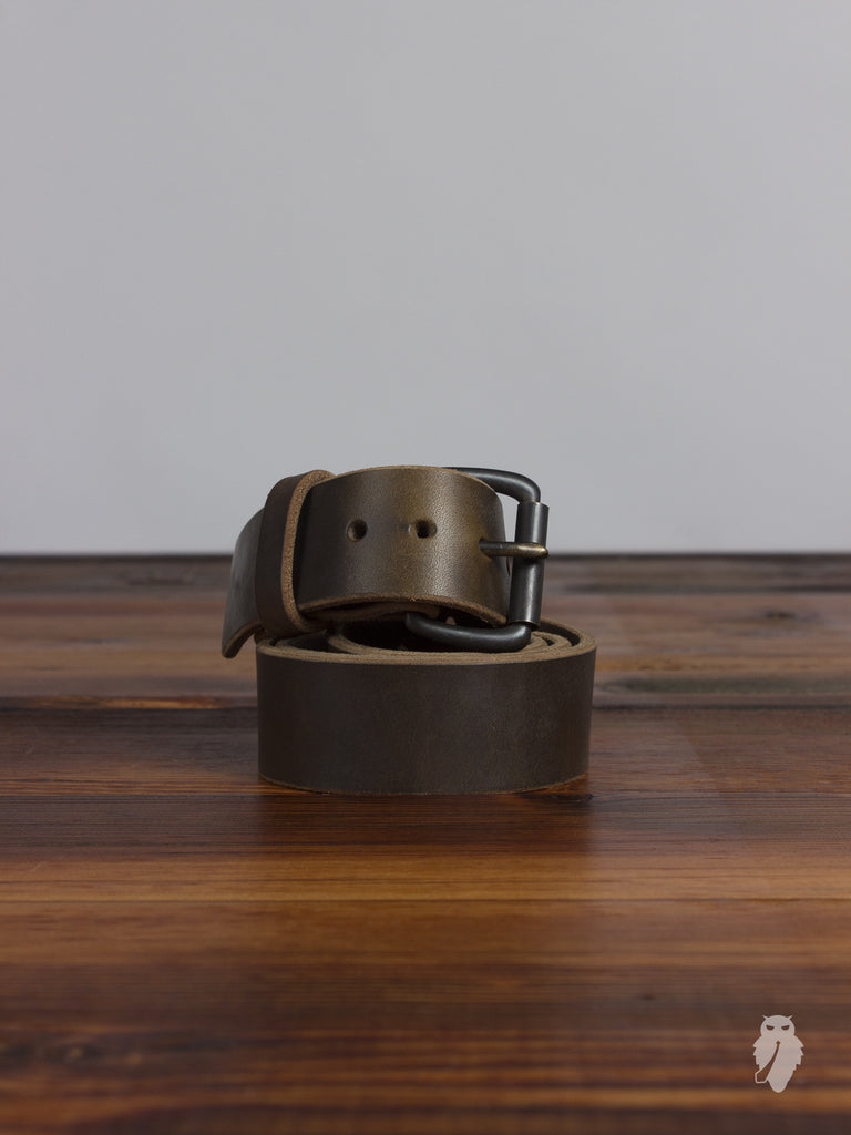 "Dustin Belt" in Hand Stained Olive – Blue Owl Workshop