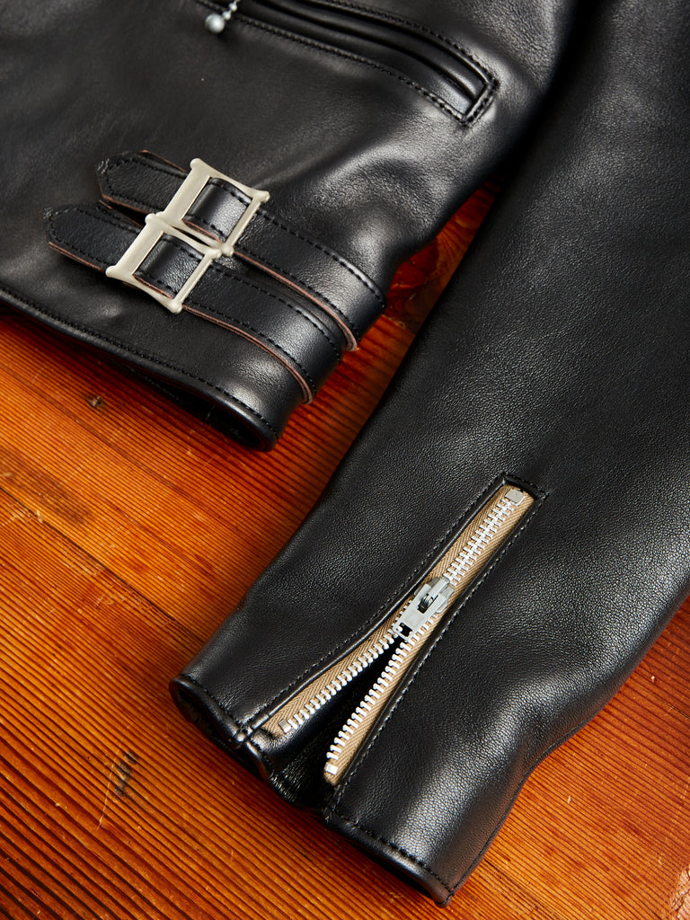 AD-02 Sheepskin Leather Double Riders Jacket in Black – Blue Owl Workshop