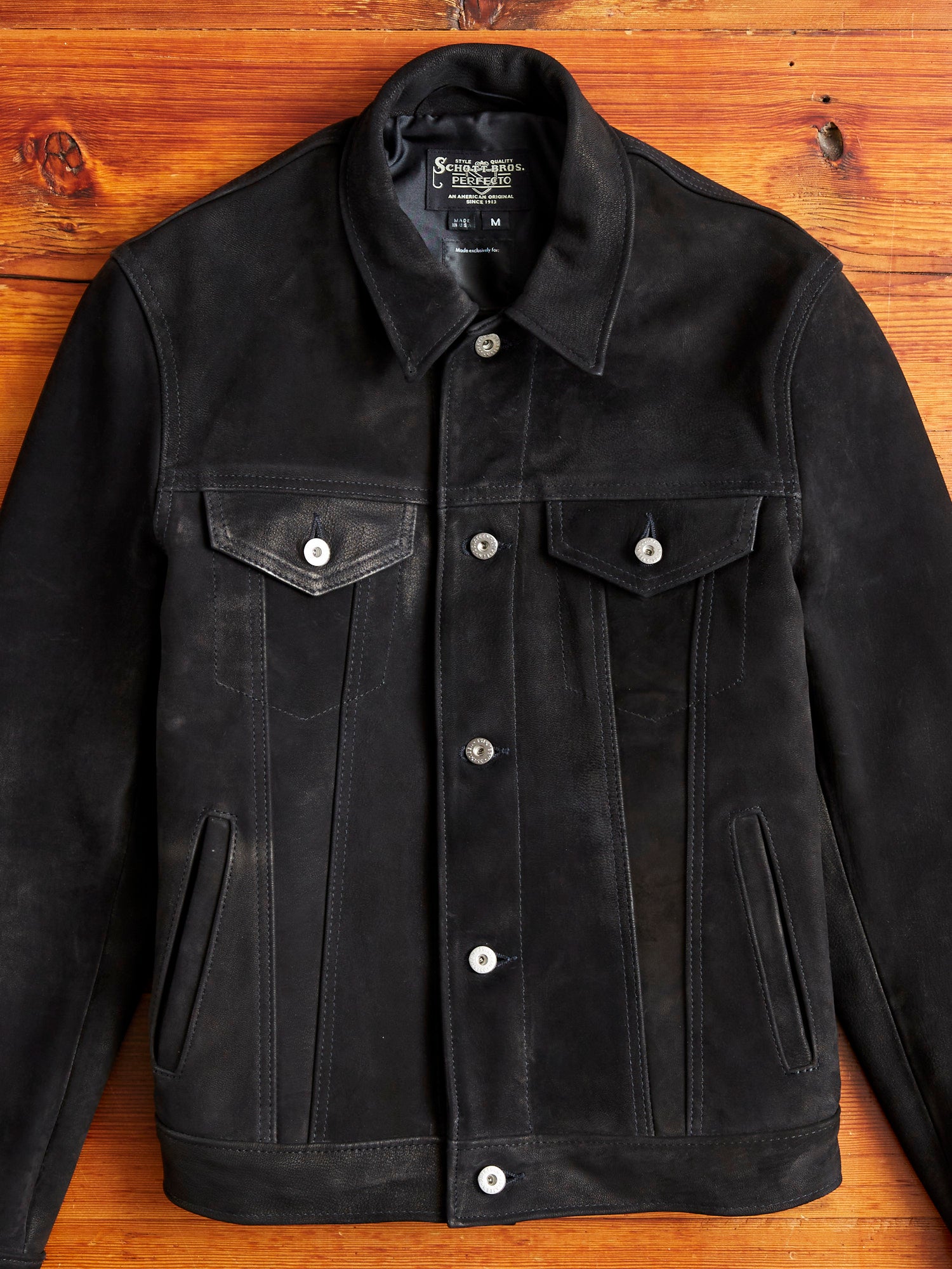 "3sixteen x Schott NYC" Goatskin Type-3 Leather Jacket in Black – Blue ...