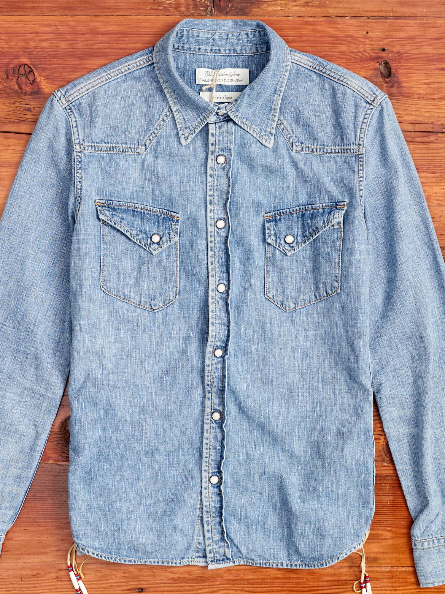 Natural Finish Denim Western Shirt in Distressed Indigo – Blue Owl Workshop